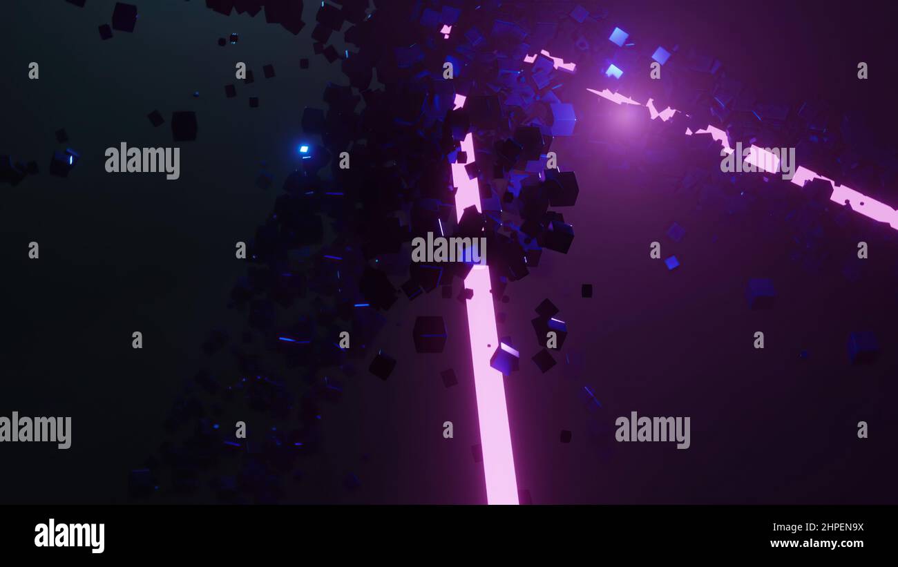 3d illustration - blue cubes on blue background and light emissive cross Stock Photo - Alamy