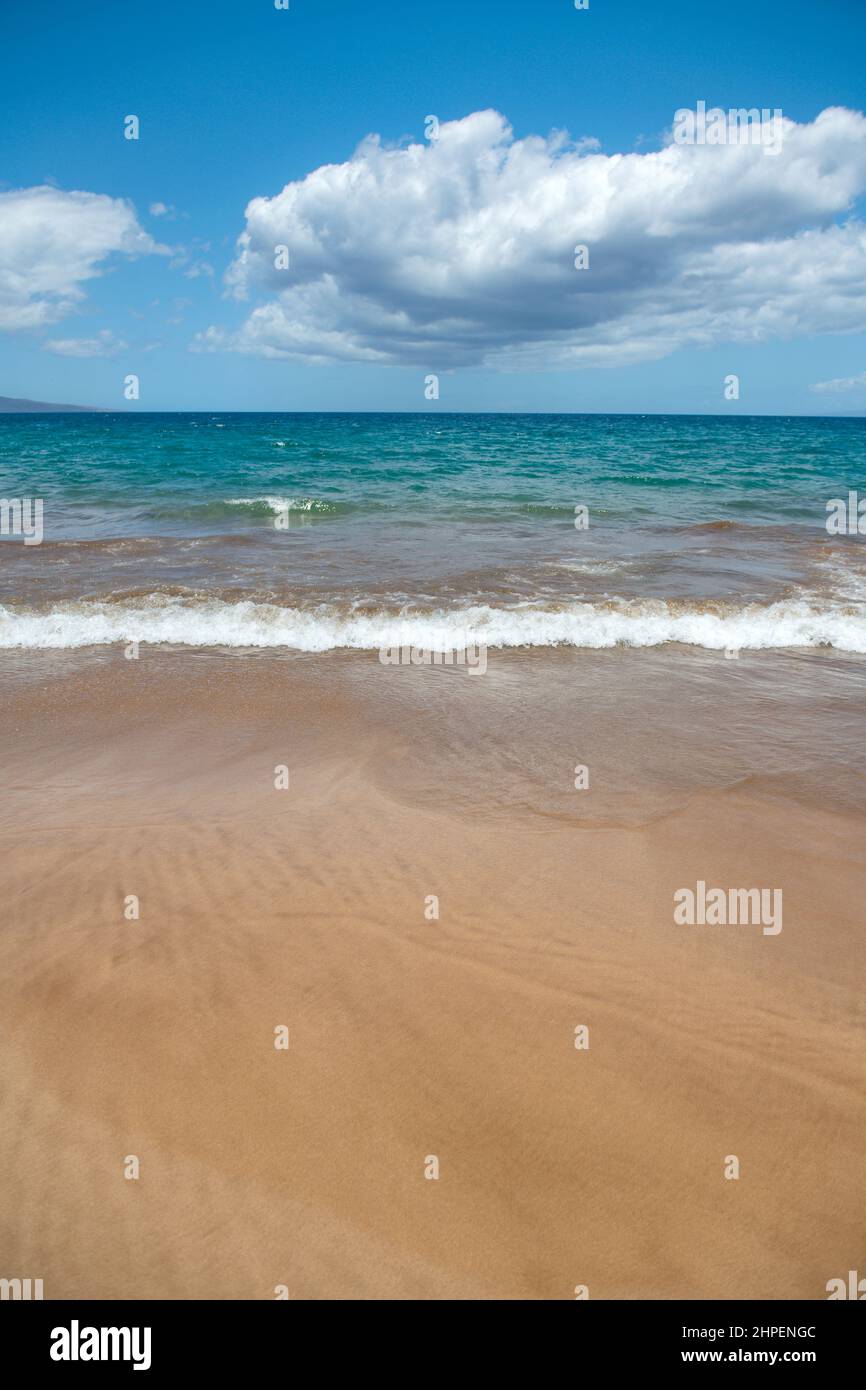 Beach background. Calm beautiful ocean wave on sandy beach. Sea view ...