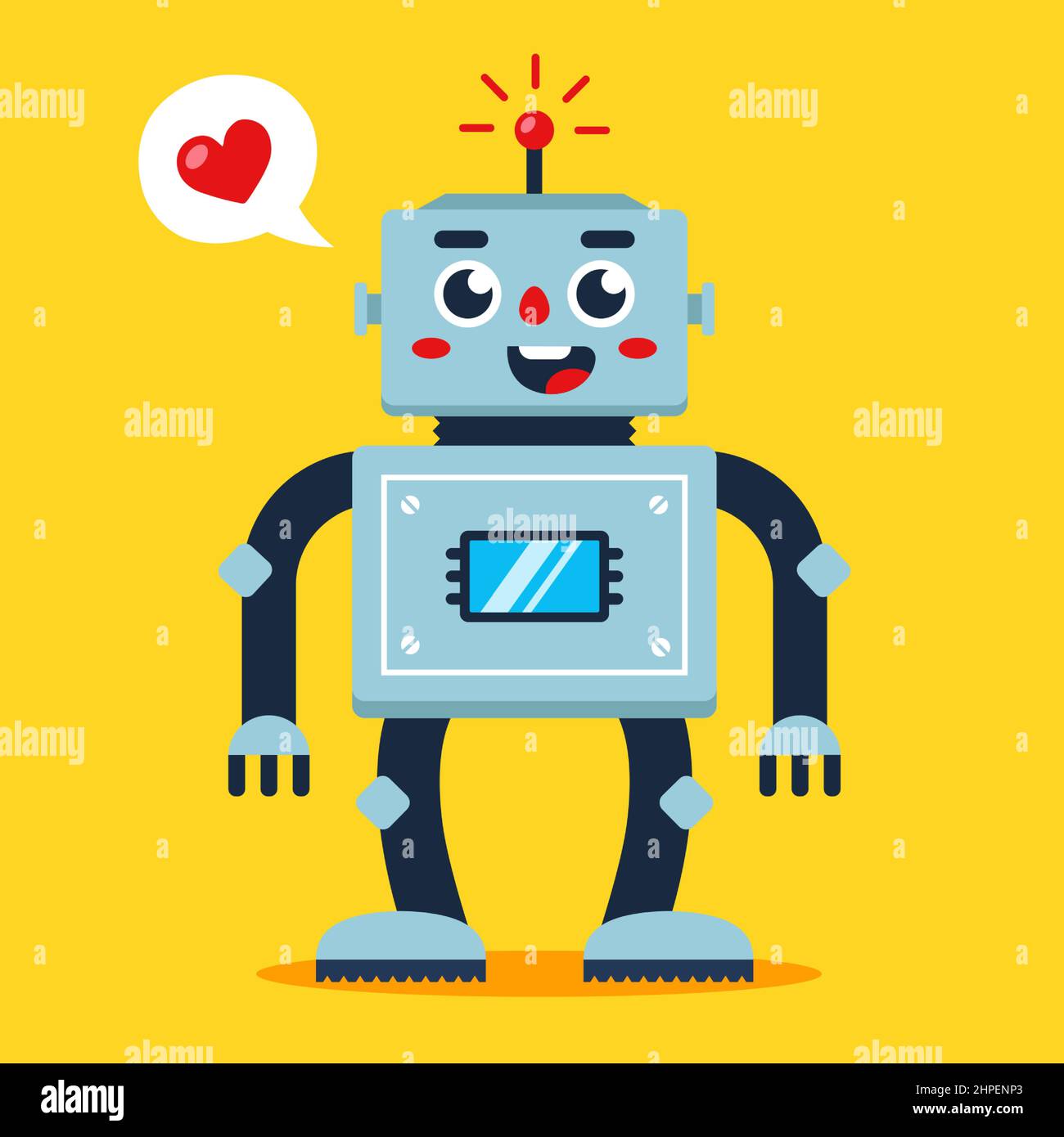 cute robot with heart. loving android. flat vector illustration Stock ...