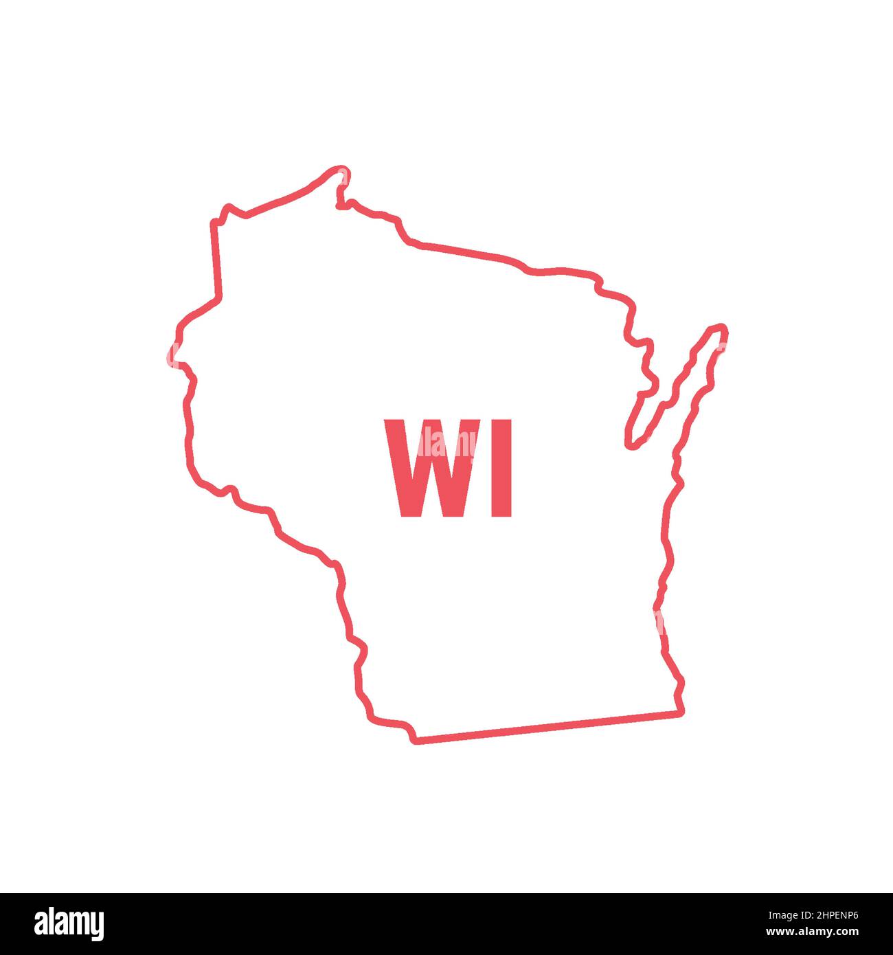 Wisconsin US state map red outline border. Vector illustration isolated ...