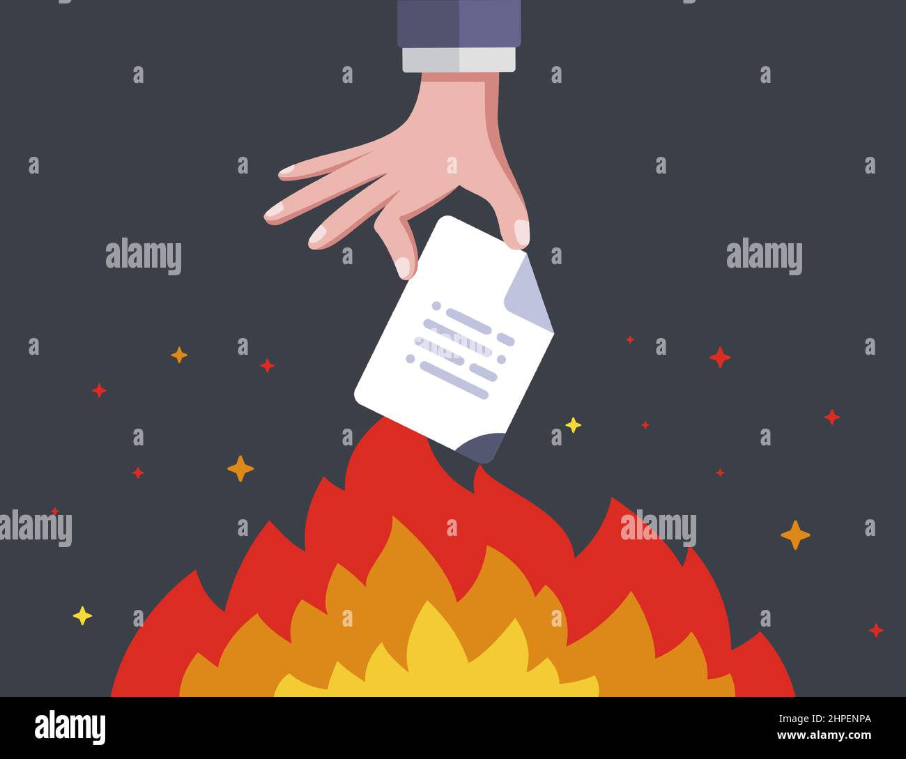 hand sets fire to an important document. destroy information forever ...