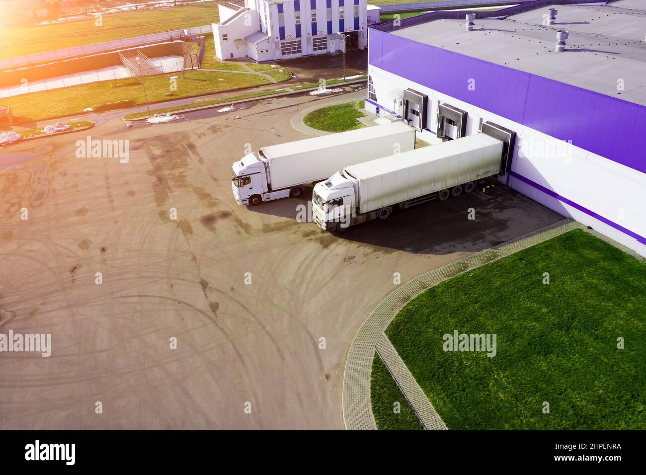 trucks are loaded with goods top view Stock Photo - Alamy