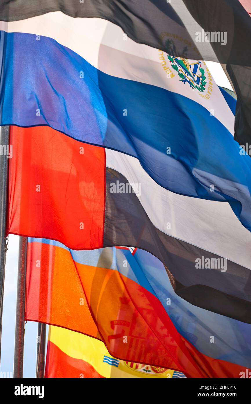 Flags of the word waving in the wind. Nation emblems Stock Photo - Alamy