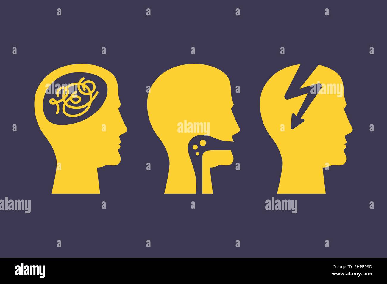 sick head icons set. symptoms of human disease. flat vector ...