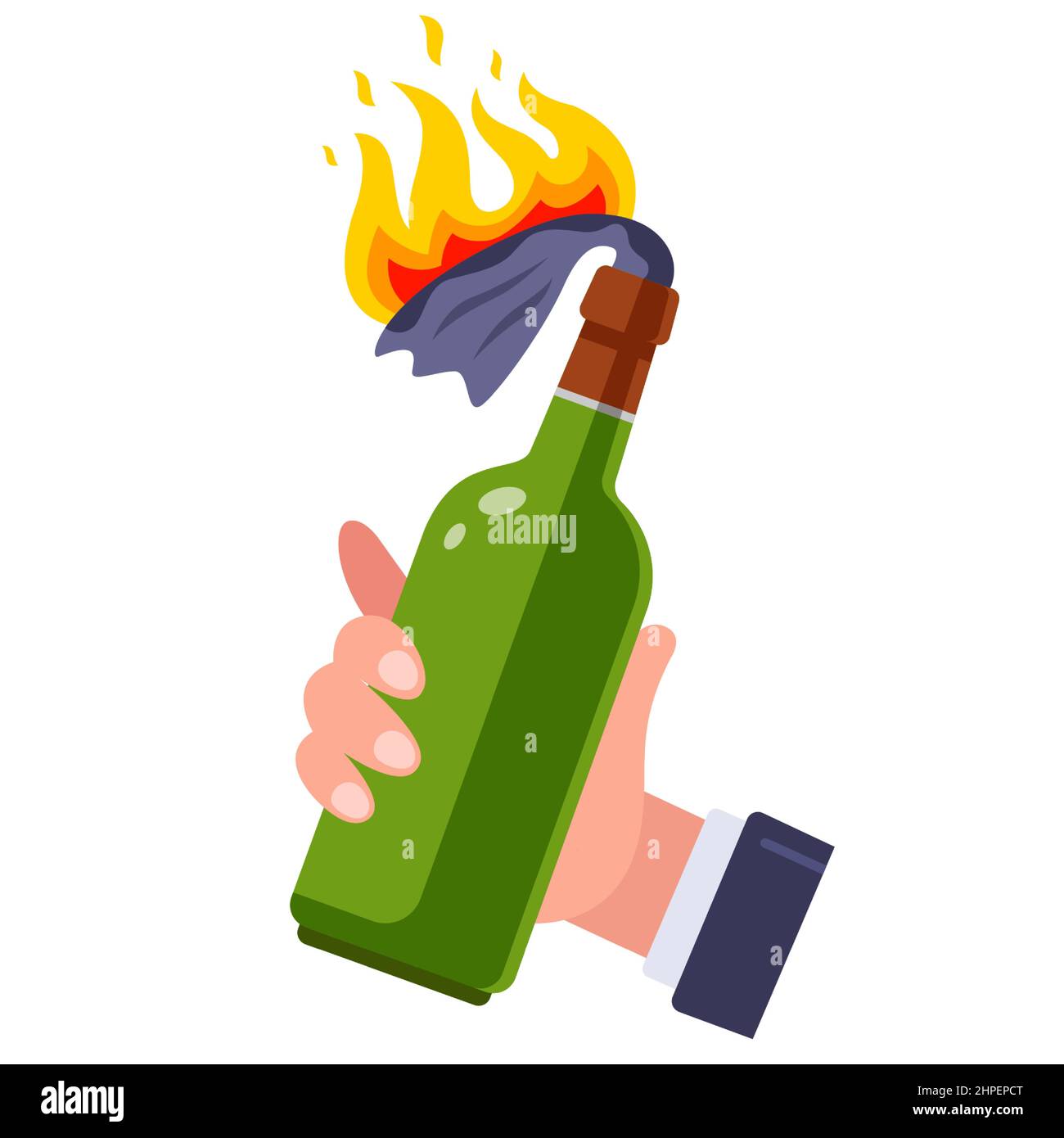 bottle of molotov cocktail in a man's hand. flat vector illustration ...