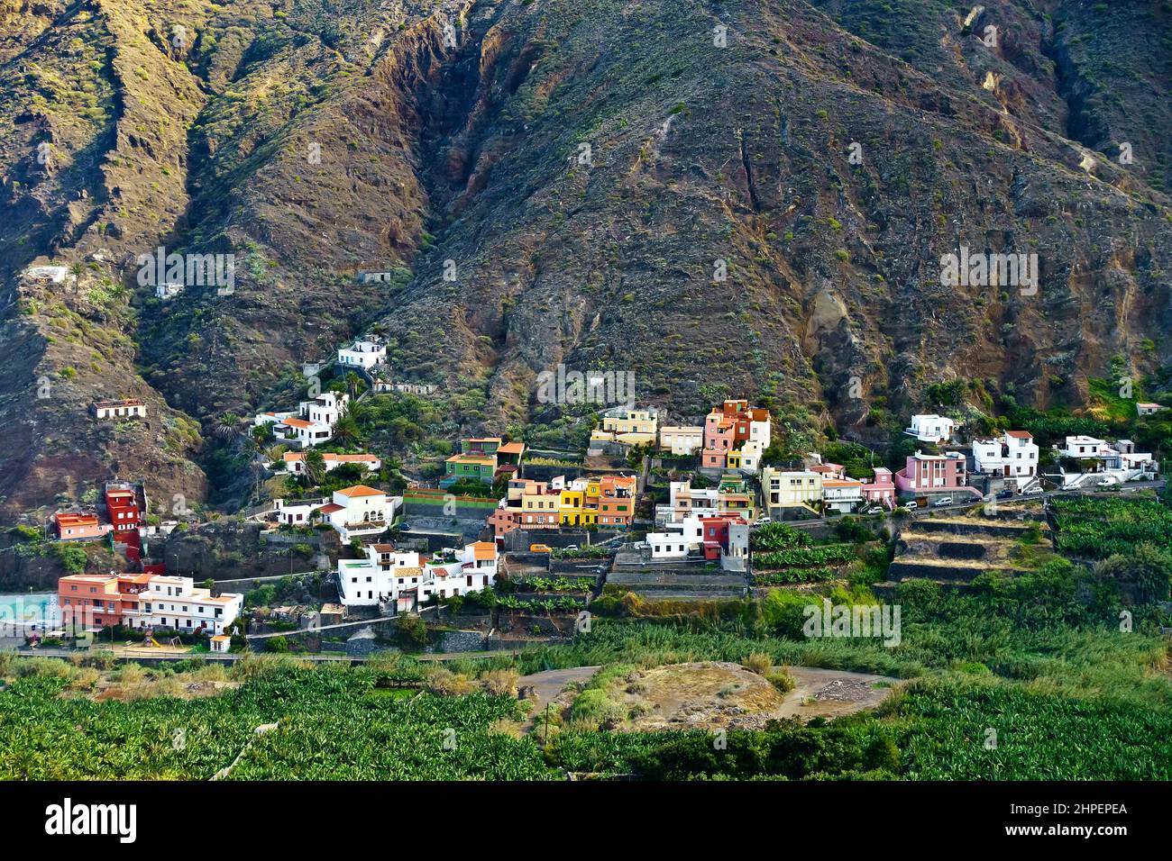 Hermigua village, La Gomera, Canary Islands: Colorful houses on a ...