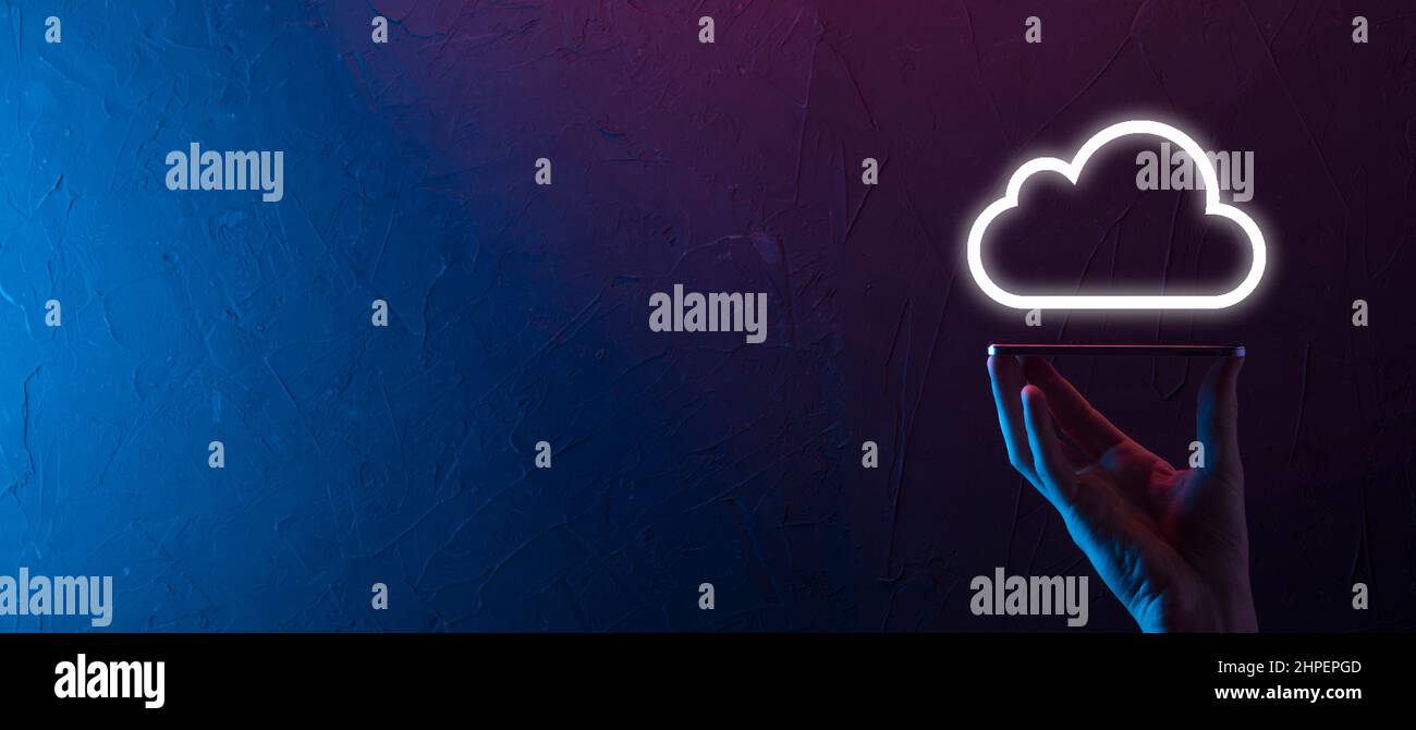 Hand holding icon cloud computing network and icon connection data ...