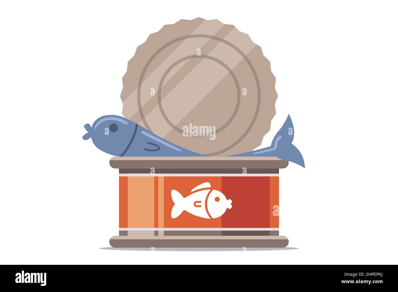 open canned fish on a white background. flat vector illustration Stock ...