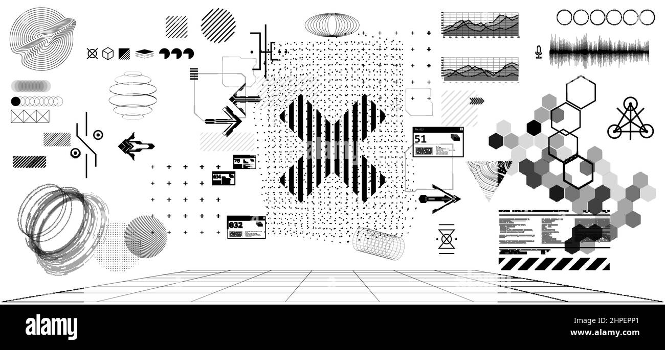 Retro futuristic elements design Black and White Stock Photos & Images ...