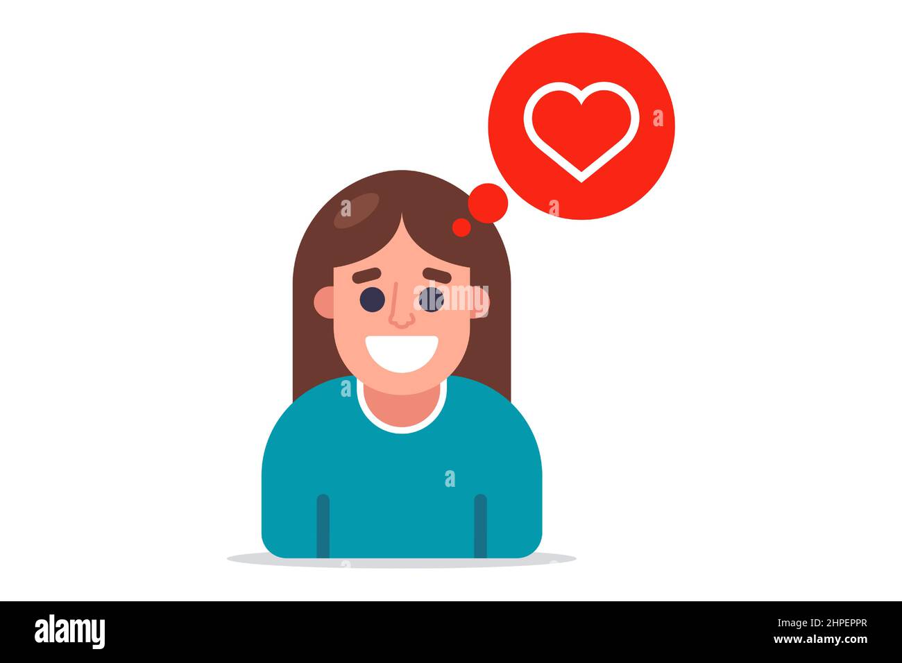 girl icon with bubble and heart inside. Knowledge in love on a white ...