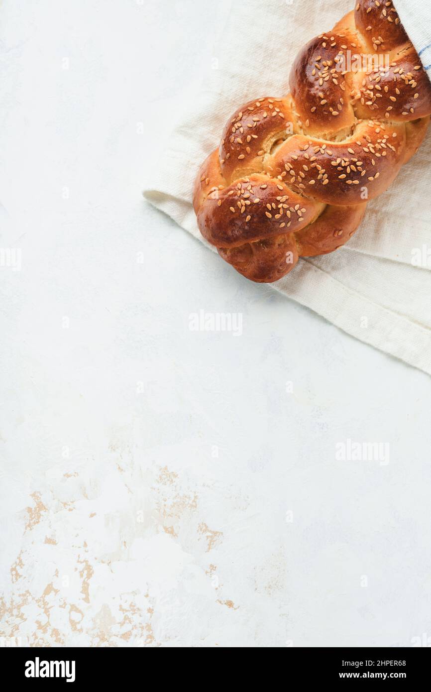 Challah bread. Sabbath kiddush ceremony composition. Freshly baked ...