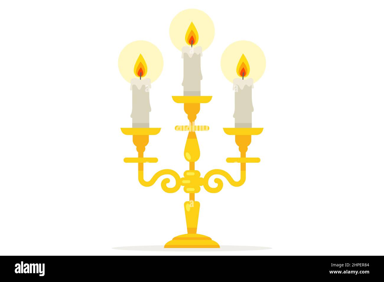 old 19th century candlestick with three candles. flat vector ...