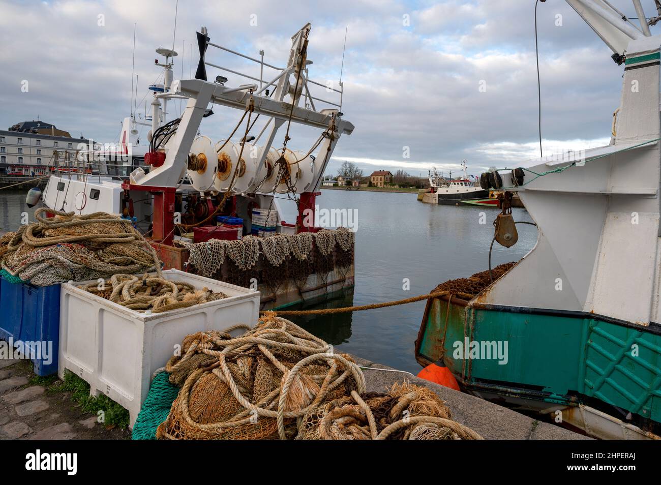 Honfleur fishing port on the Normandy coast in France with boats and ...