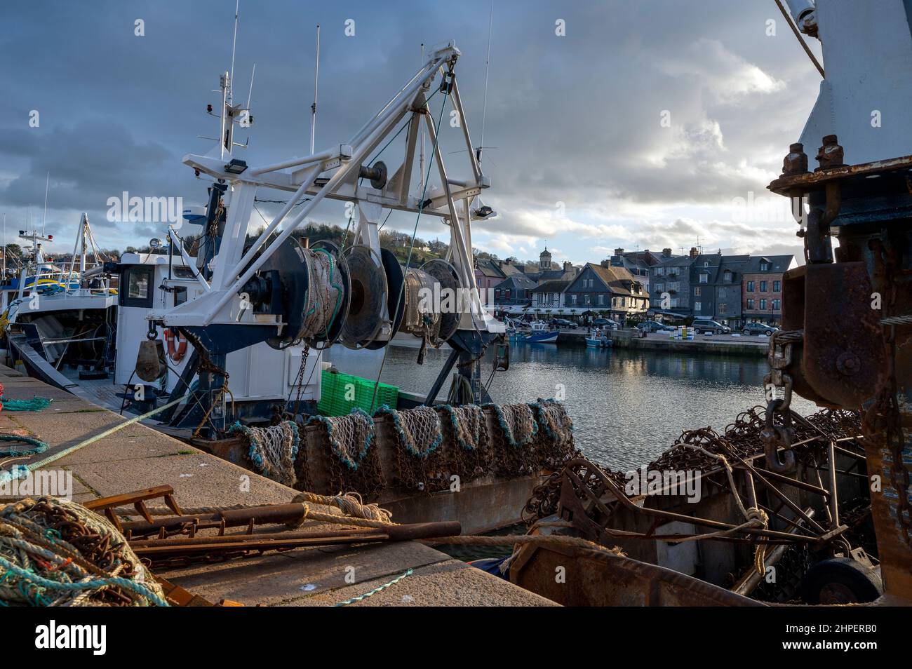 Honfleur fishing port on the Normandy coast in France with boats and ...
