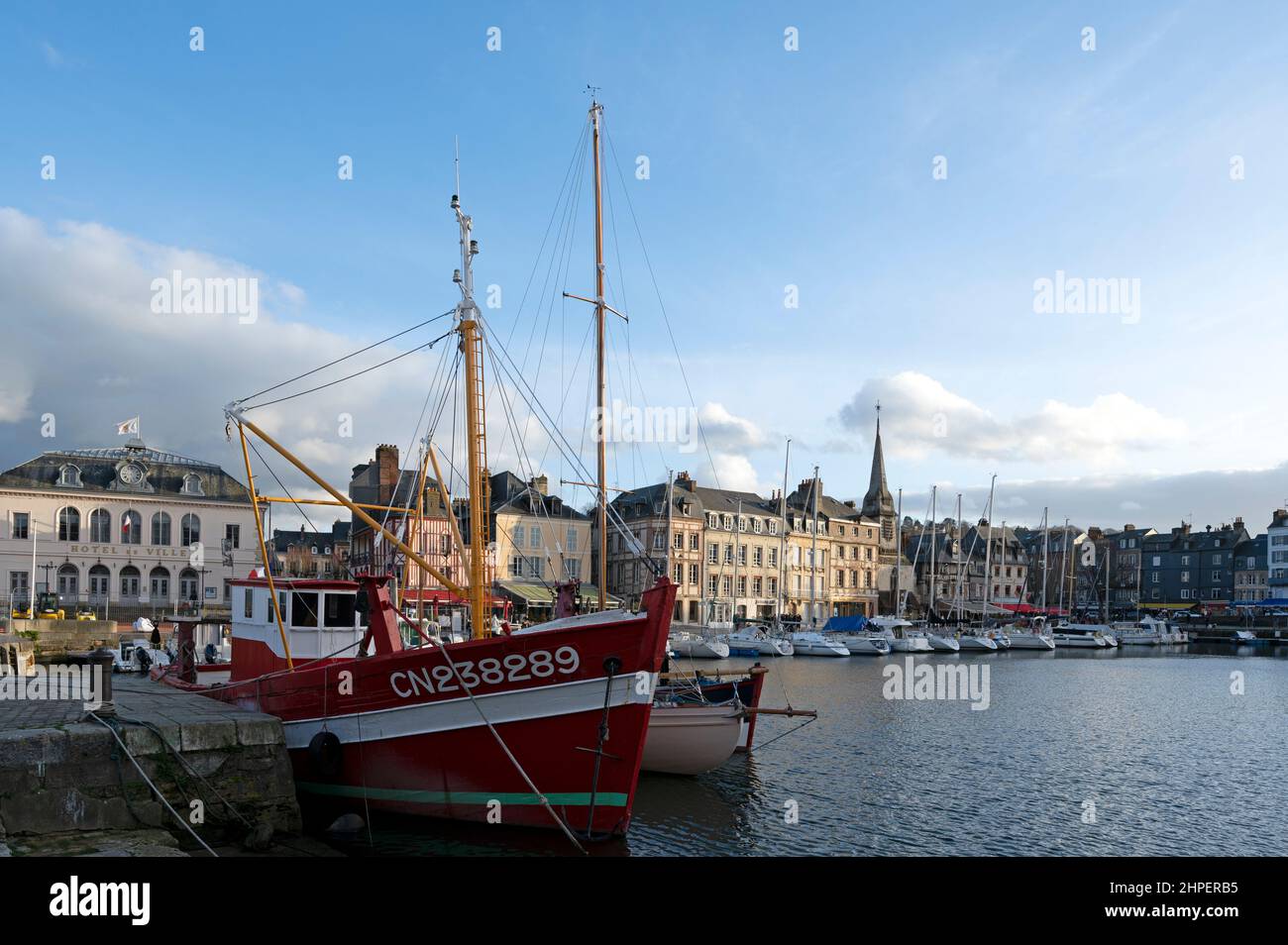 Honfleur fishing port on the Normandy coast in France with boats and ...