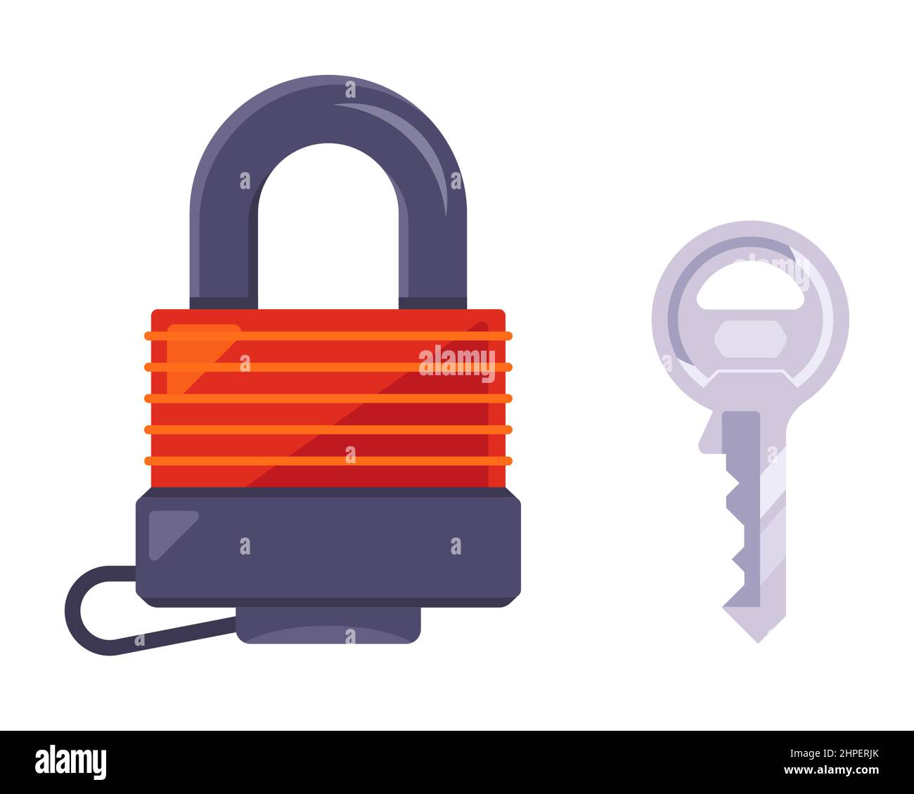 red waterproof padlock with iron key. flat vector illustration Stock ...