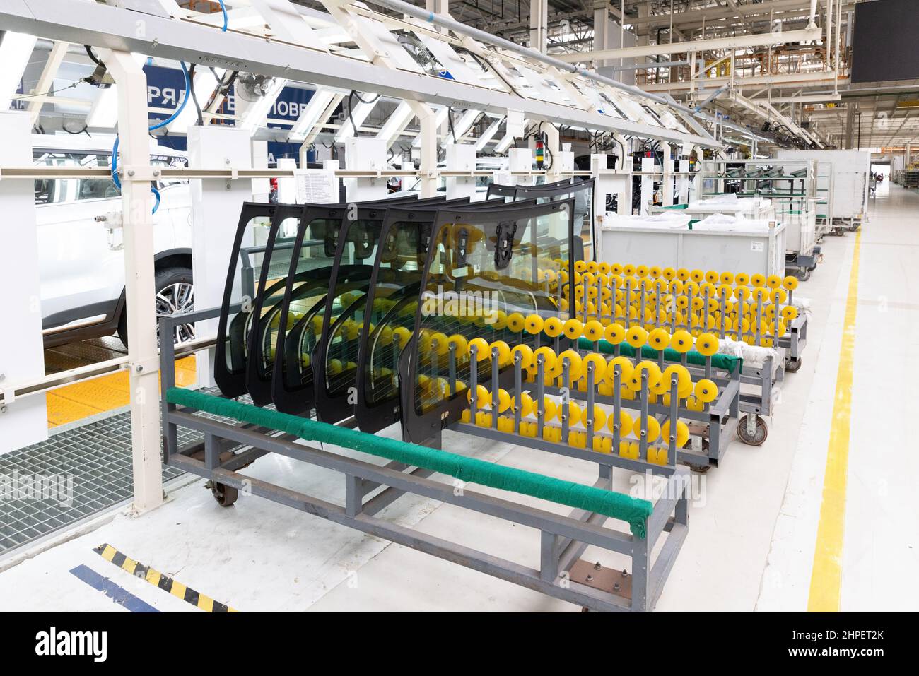 Photo of automobile production line. Welding car body. Modern car ...