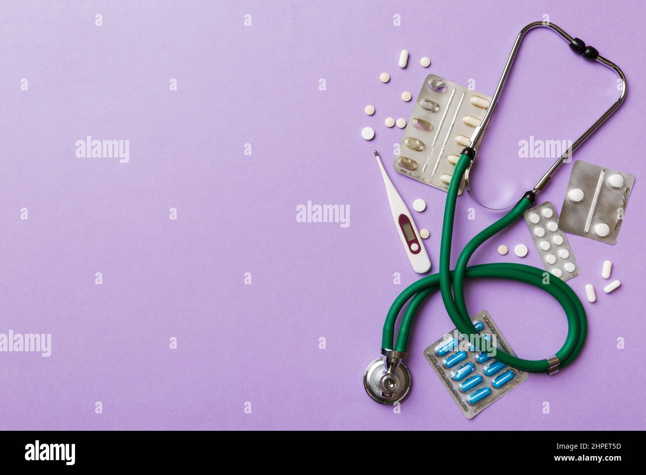 Medical background. Many different various medicine tablets or pills on ...