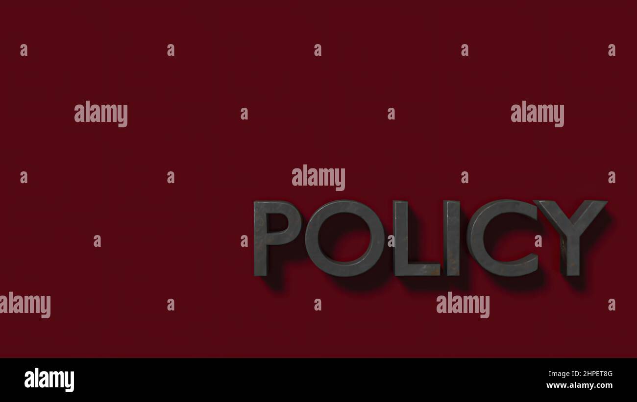 3d illustration - Policy Text on red background Stock Photo - Alamy