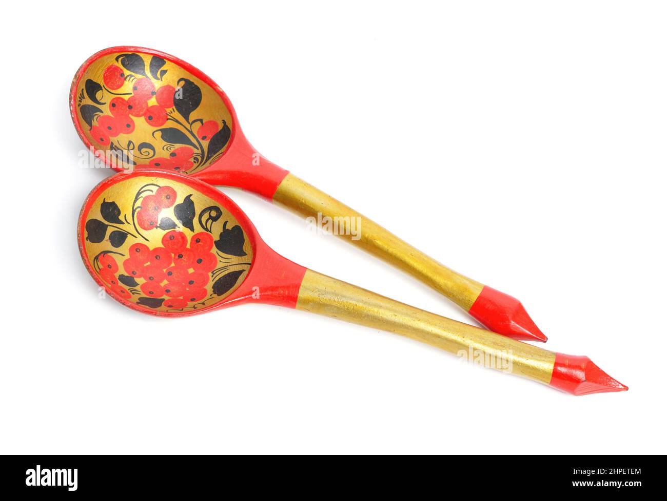 Khokhloma Wooden spoons. Isolated on white background Stock Photo - Alamy