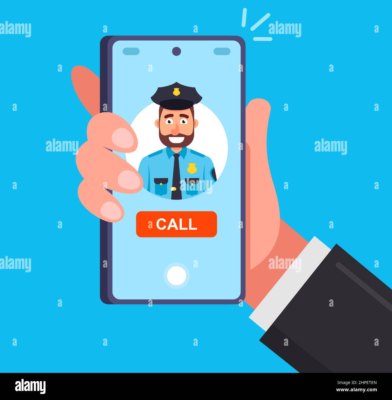 an urgent call to the police to report crimes. flat vector illustration ...