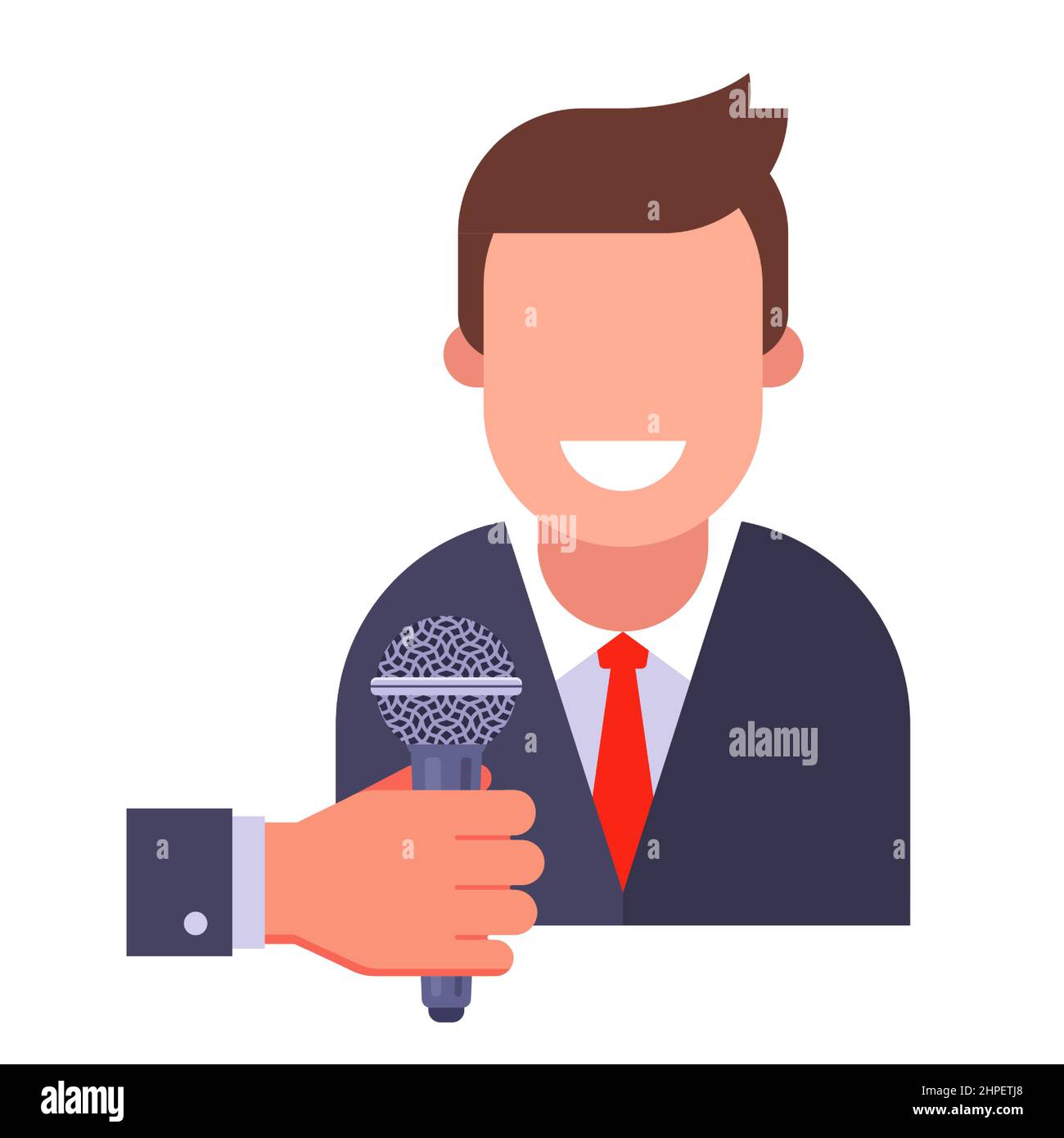 a reporter holds a microphone and interviews a person. flat vector ...