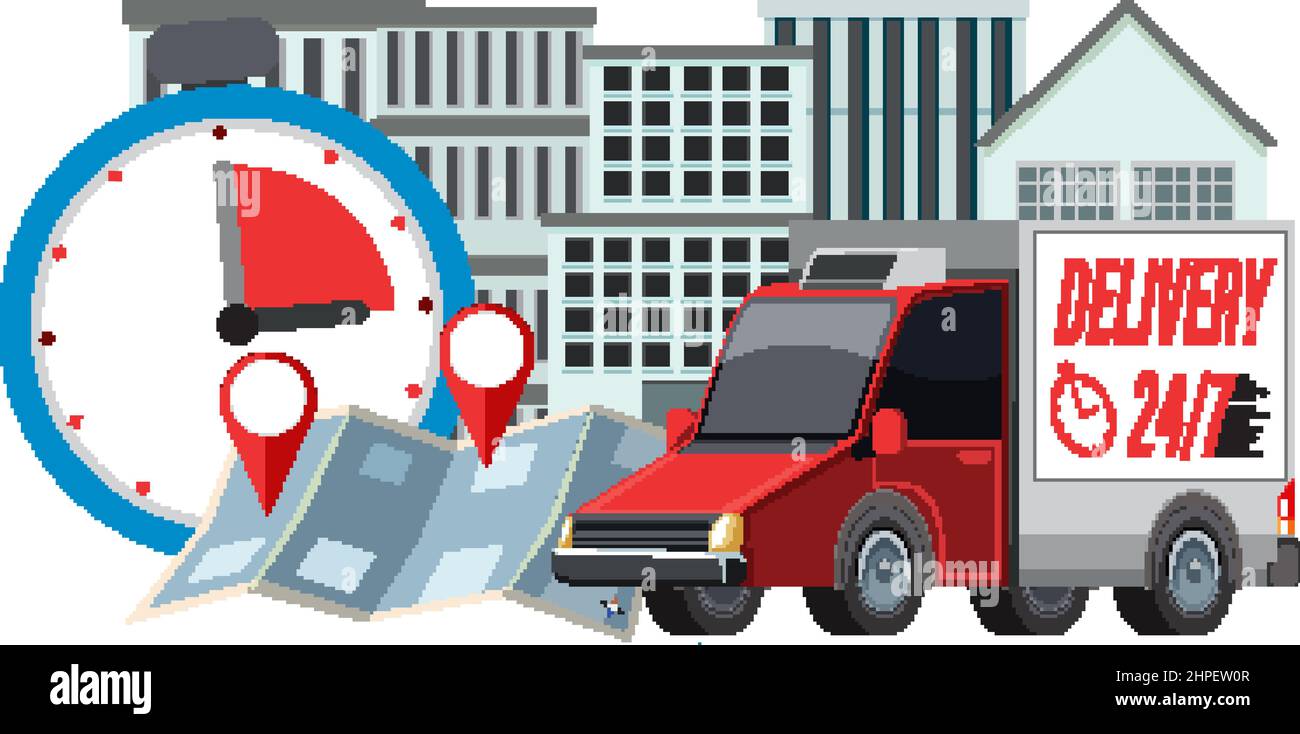Delivery truck with location pin on map illustration Stock Vector Image ...