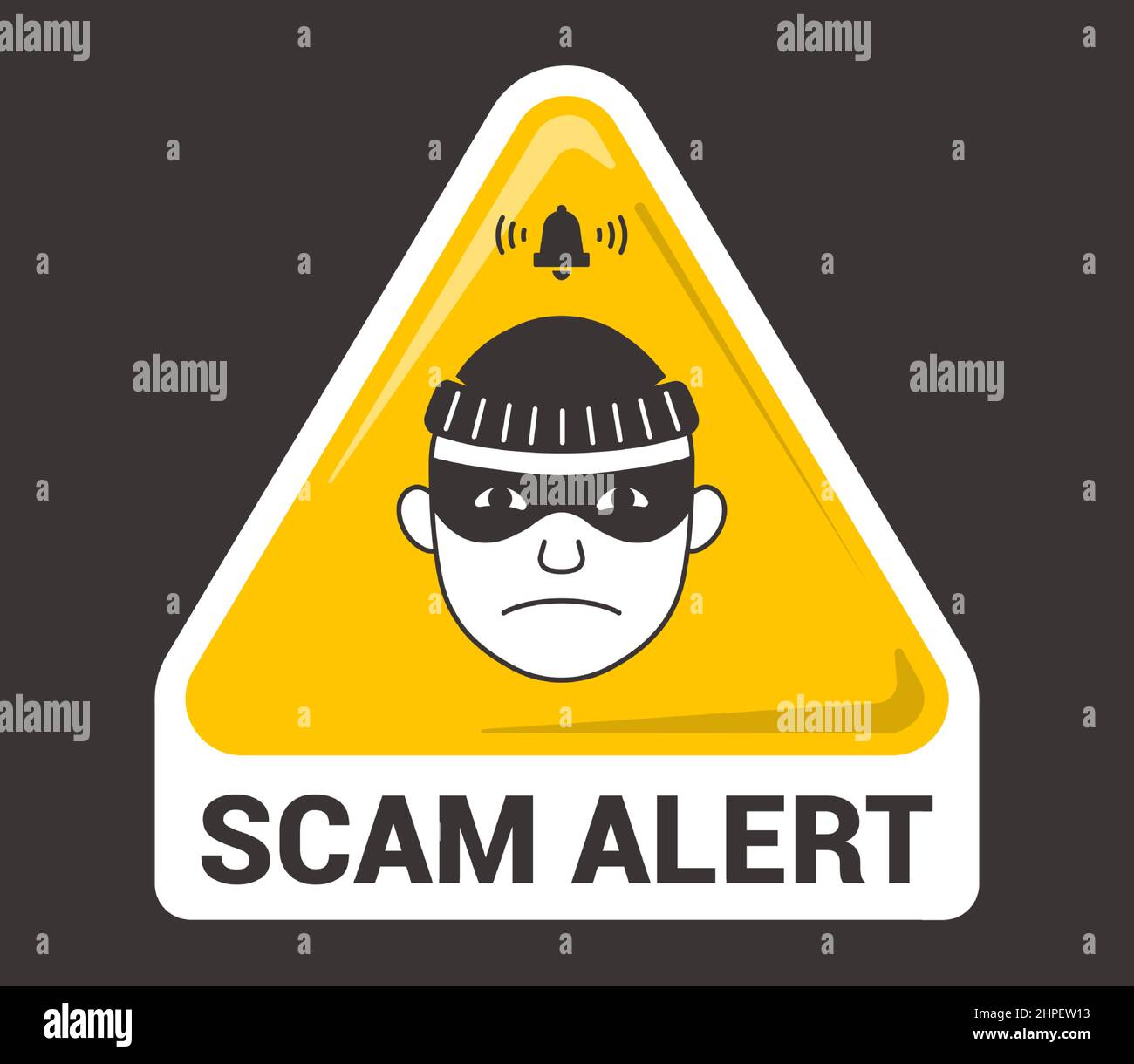triangular emblem scam alert. thief icon. flat vector illustration ...