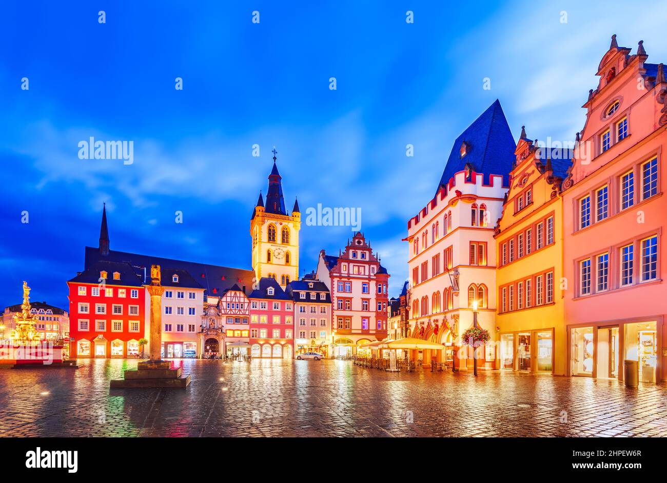 Trier, Germany. Main Market, Hauptmarkt at night. It is the center of ...