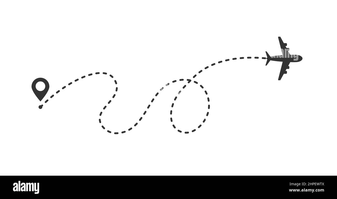 Airplane Line Path Travel Vector Illustration Isolated On White