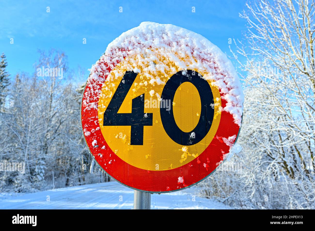 traffic sign with speed limit 40 kilometers per hour Stock Photo - Alamy