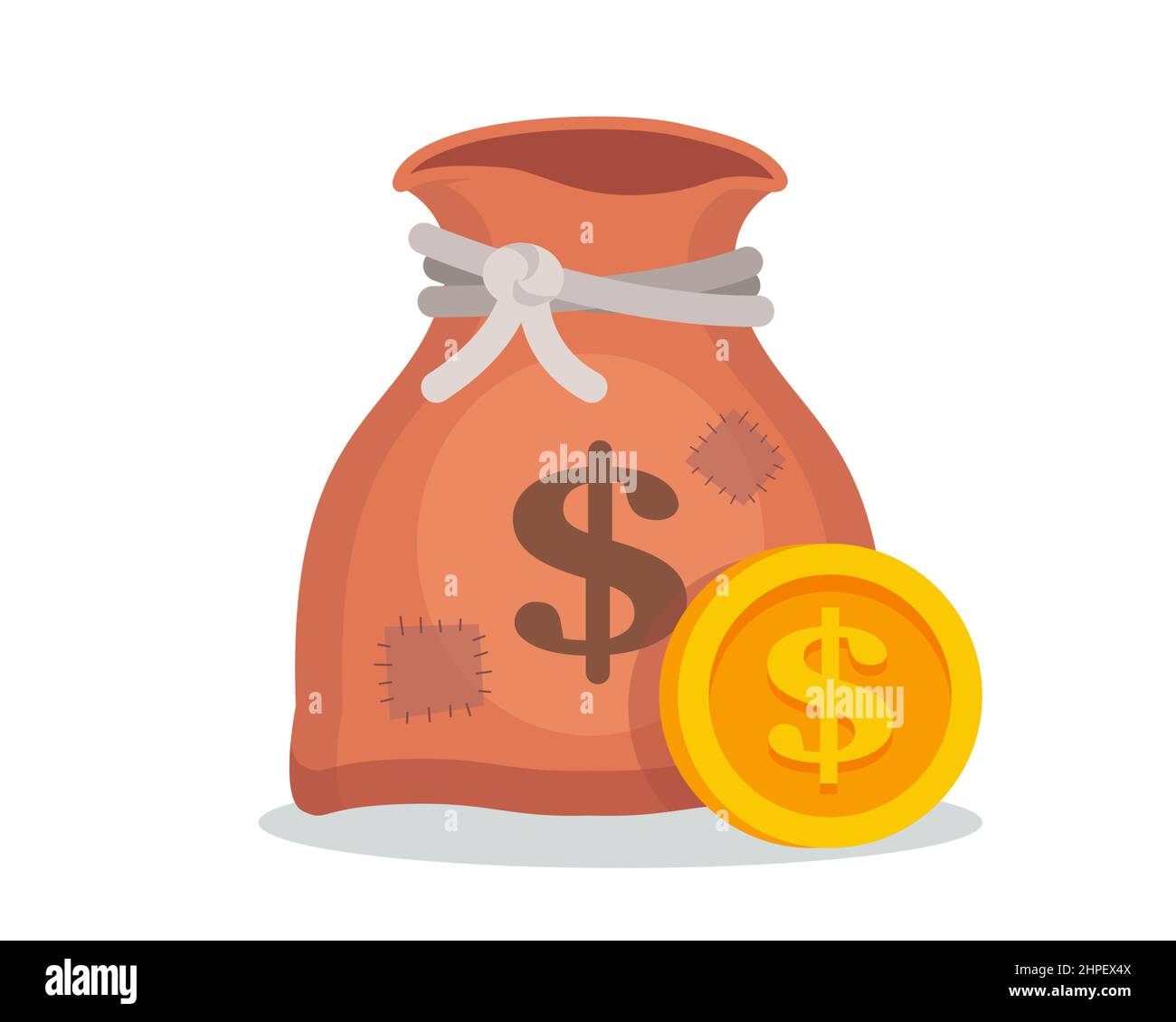 old rag bag with gold coins. flat vector illustration Stock Vector ...