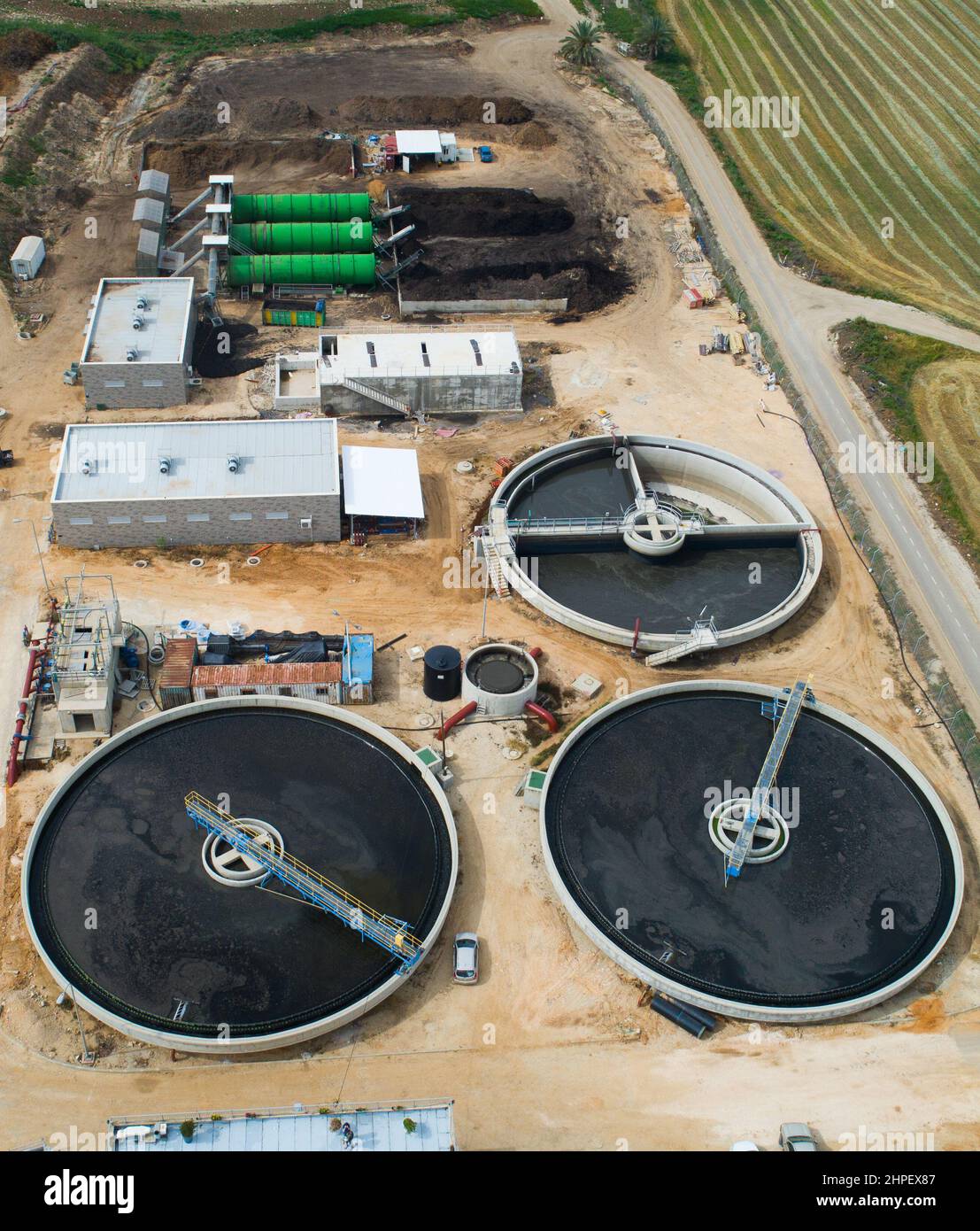 Aerial photography of Sewage treatment plant. Purification of water for ...