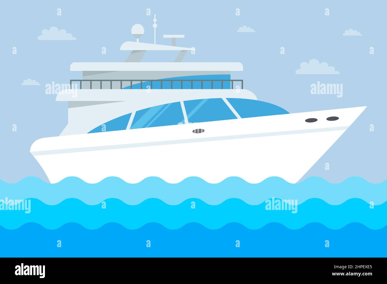 white expensive yacht on the water. flat vector illustration Stock ...