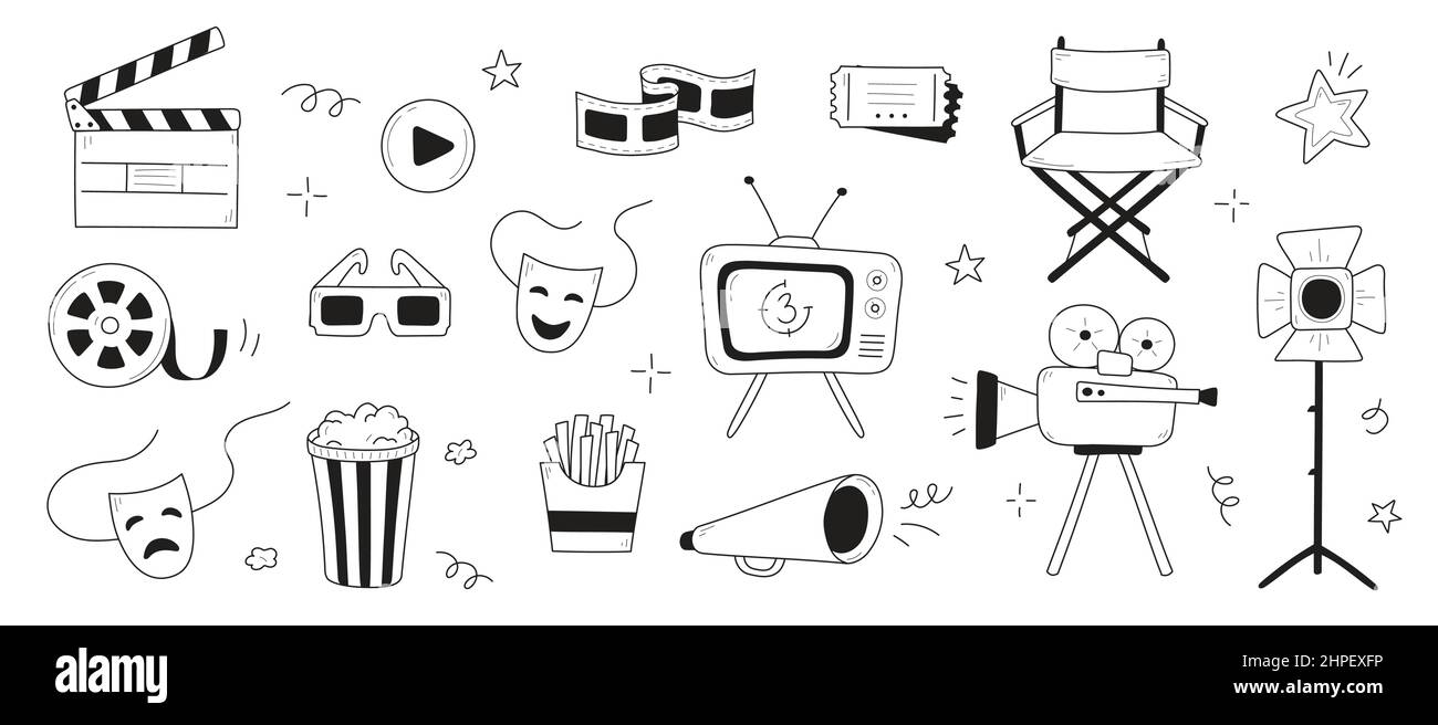 Movie, cinema doodle icon illustration. Doodle hand drawn sketch style ...