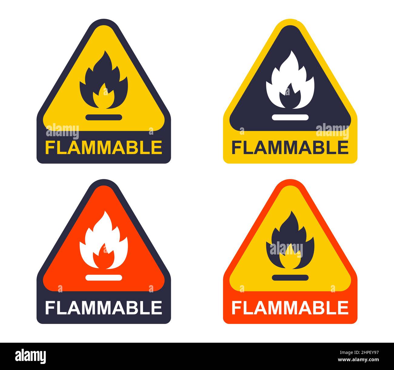 triangular fire sign. set carefully flammable substance. flat vector ...