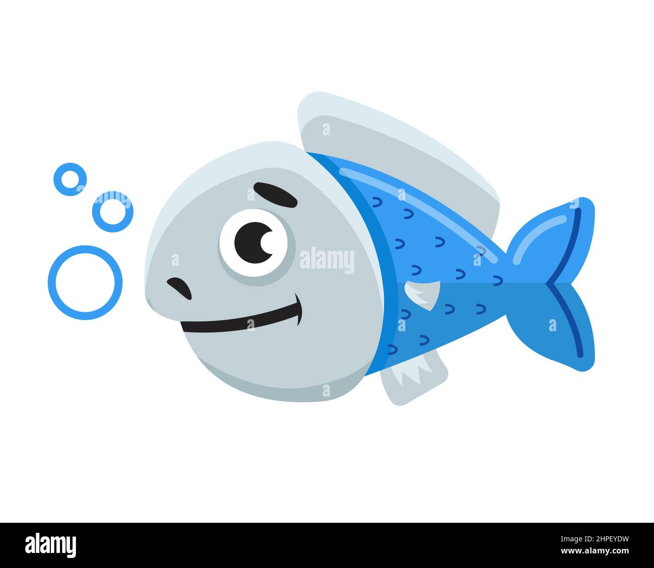 sea fish smiles and blows bubbles. sea dweller. flat vector ...