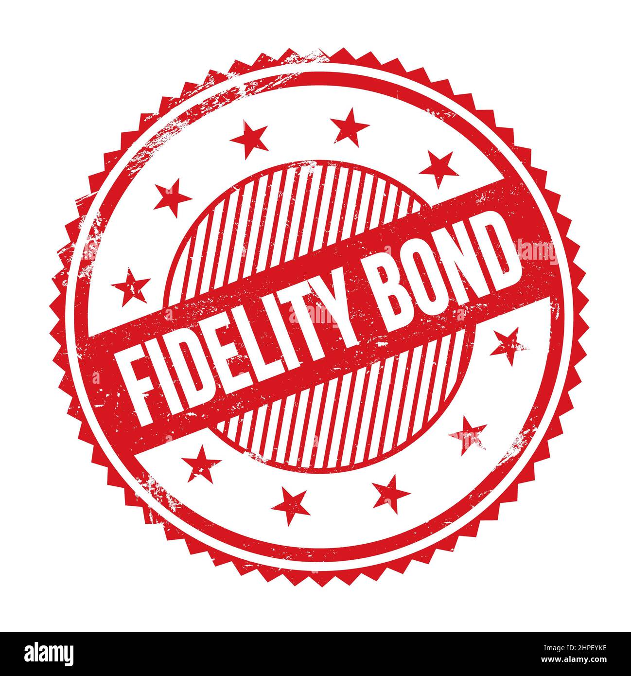 FIDELITY BOND text written on red grungy zig zag borders round stamp ...
