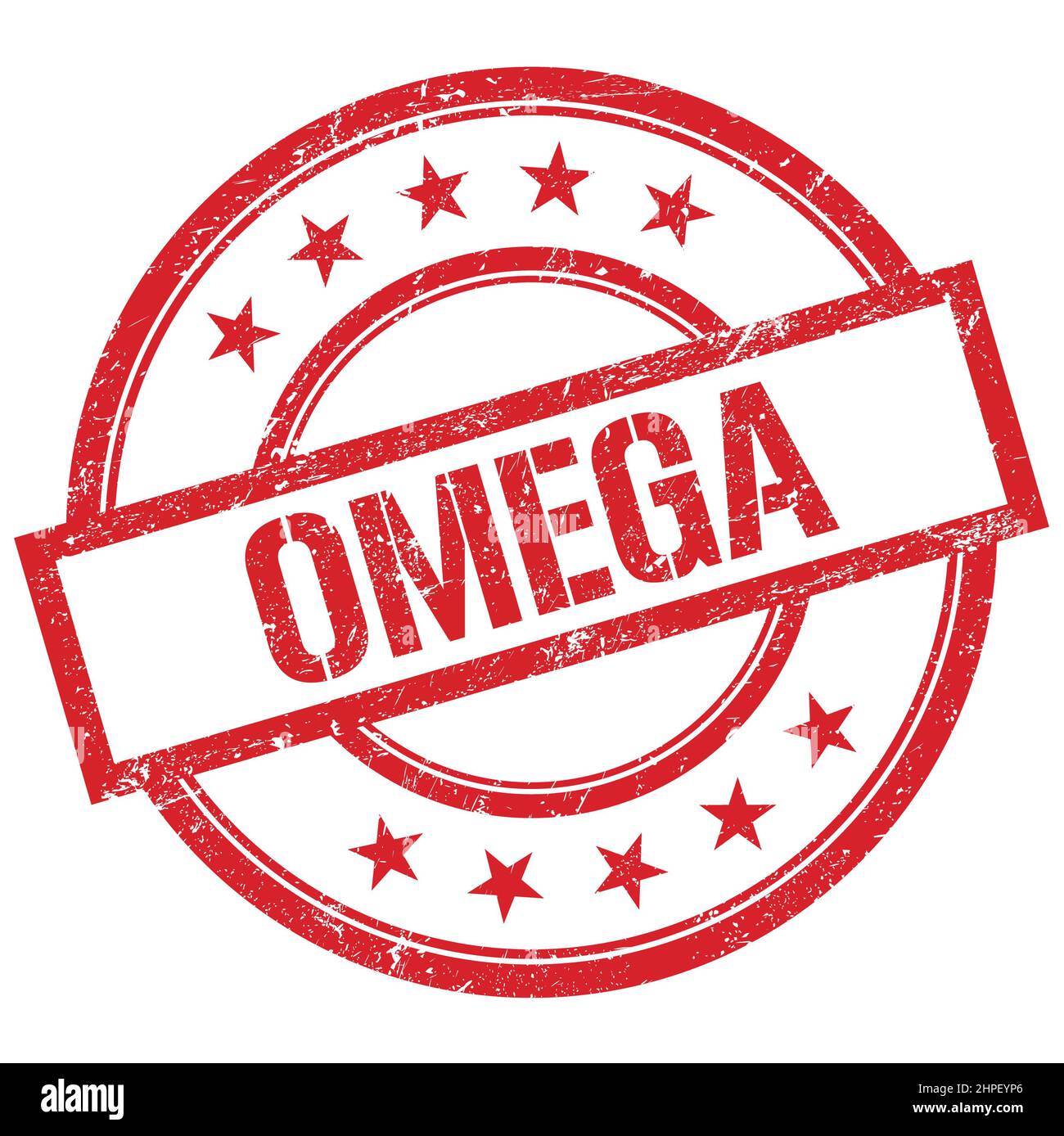 OMEGA text written on red round vintage rubber stamp Stock Photo - Alamy