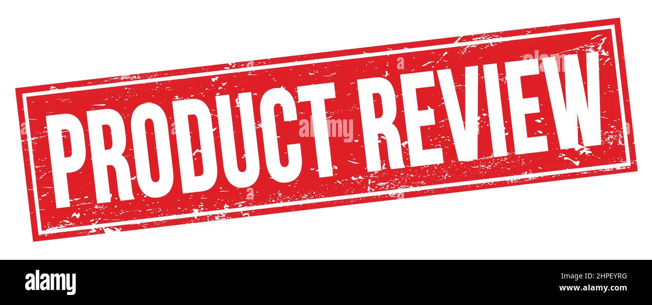 PRODUCT REVIEW text on red grungy rectangle stamp sign Stock Photo - Alamy