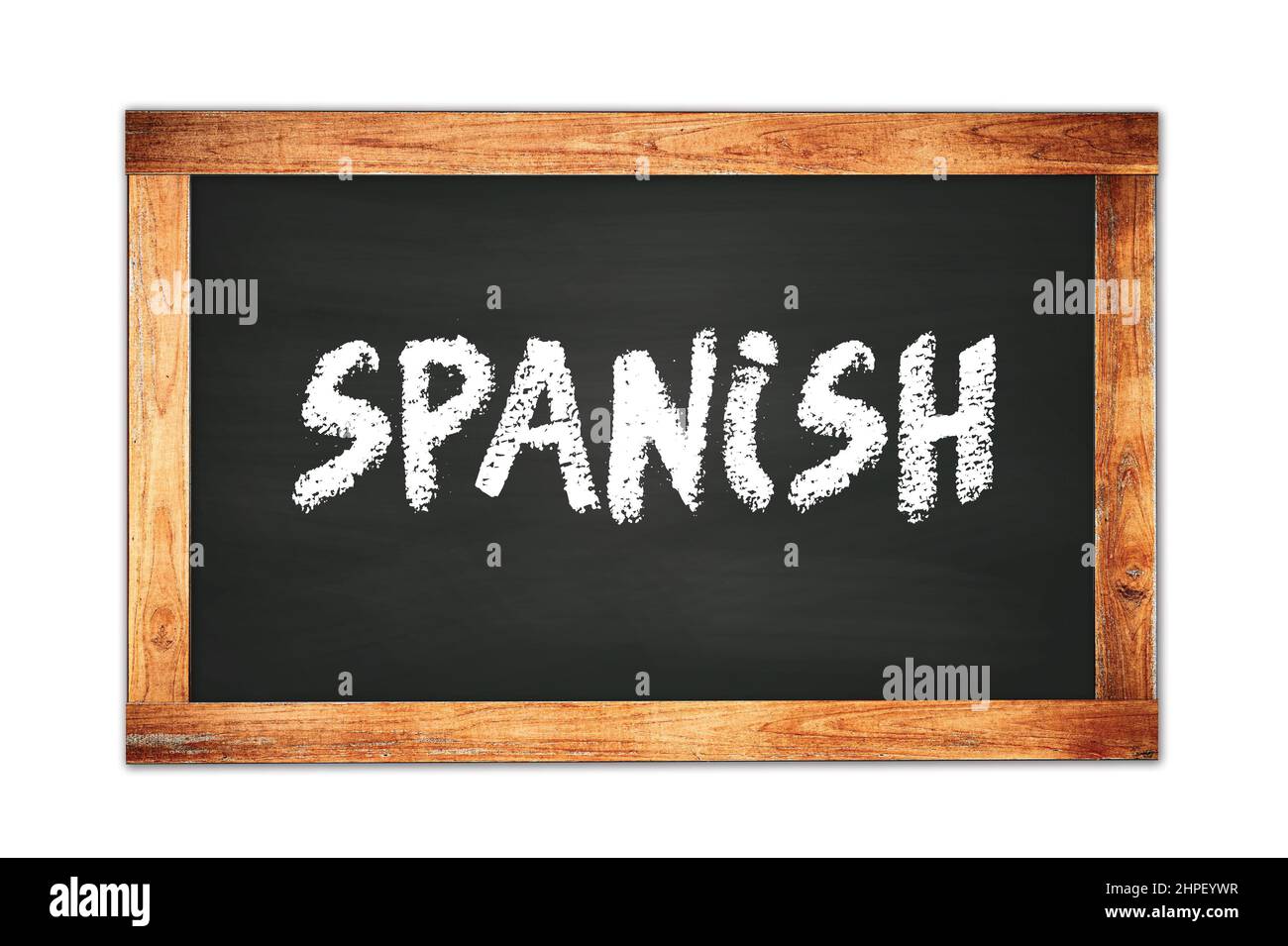 SPANISH text written on black wooden frame school blackboard Stock ...