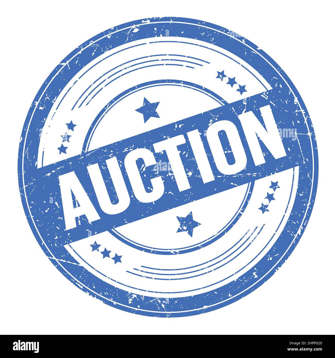 AUCTION text on blue round grungy texture stamp Stock Photo - Alamy