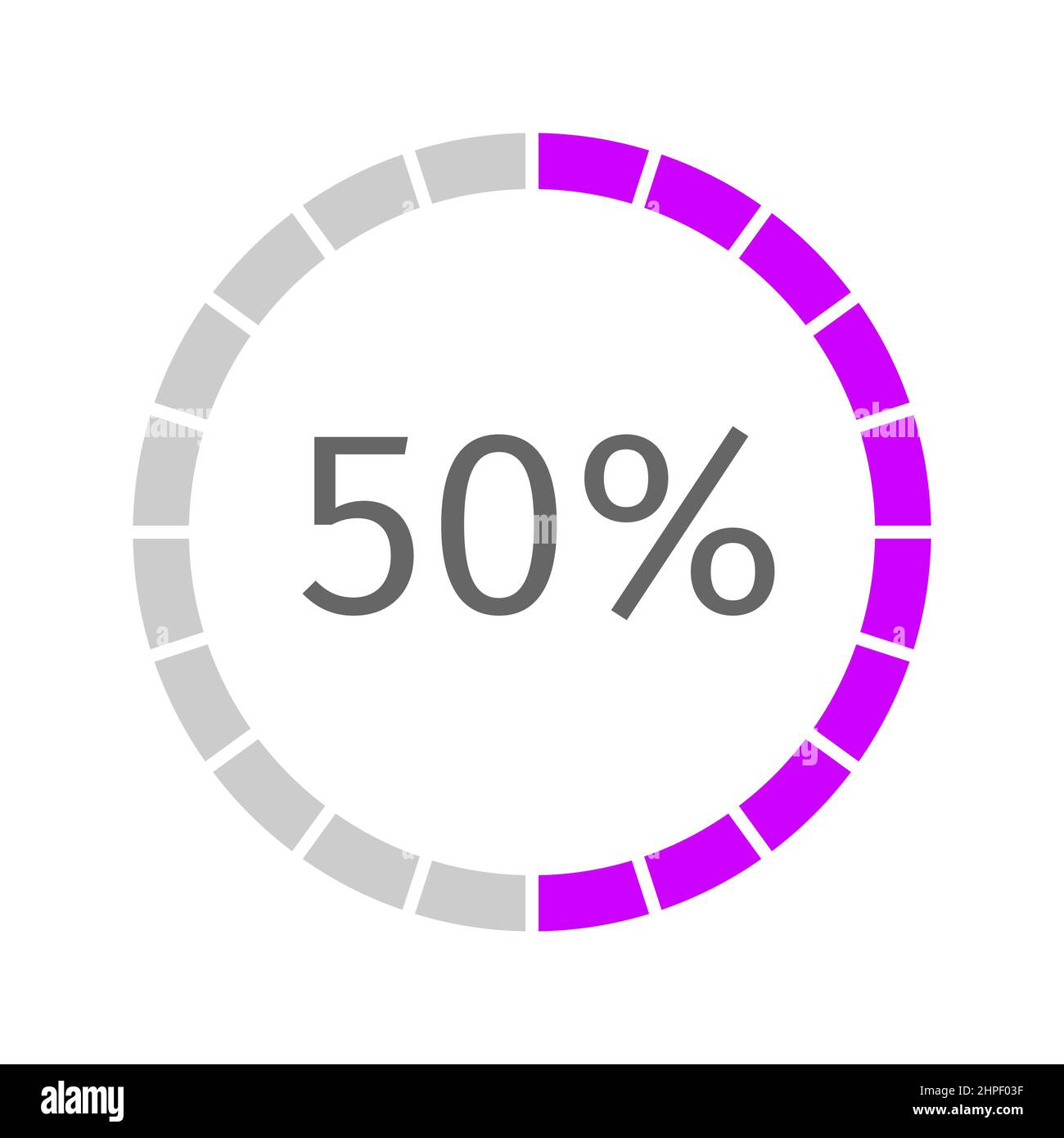 Round loading symbol with 50 percent filled bar. Progress, waiting or ...