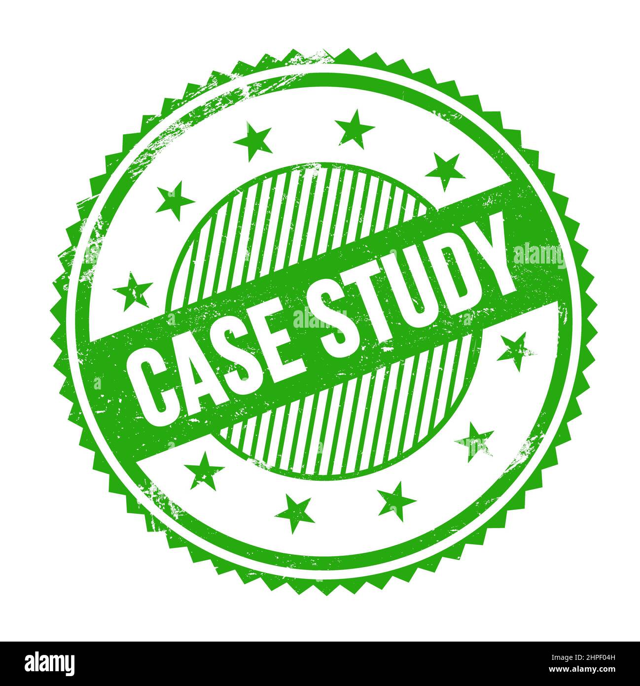 CASE STUDY text written on green grungy zig zag borders round stamp ...