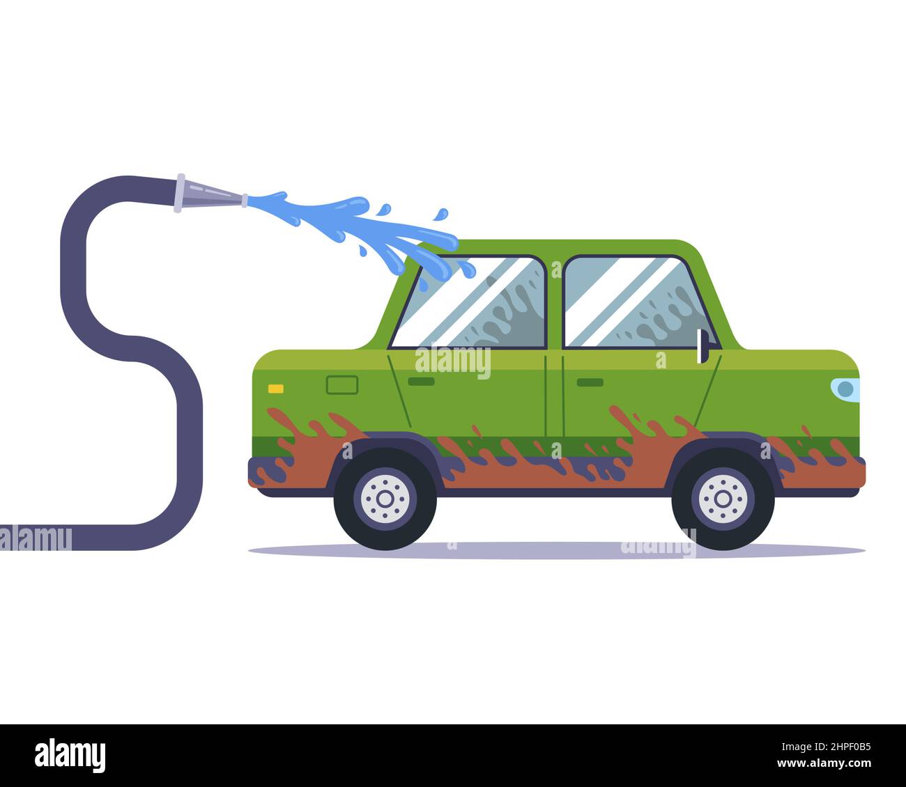 wash a very dirty car with a hose. flat vector illustration Stock ...