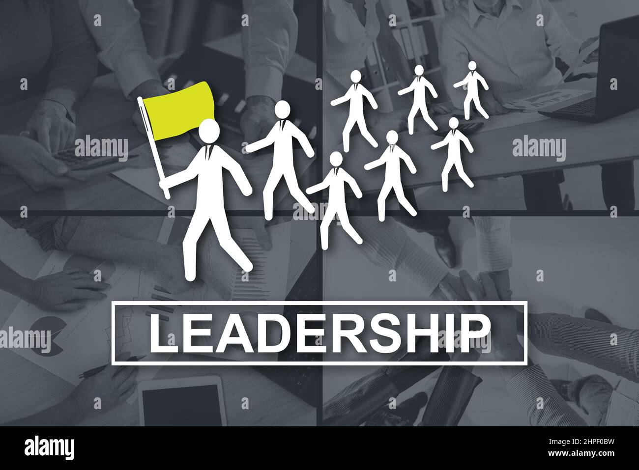 Leadership concept illustrated by pictures on background Stock Photo ...
