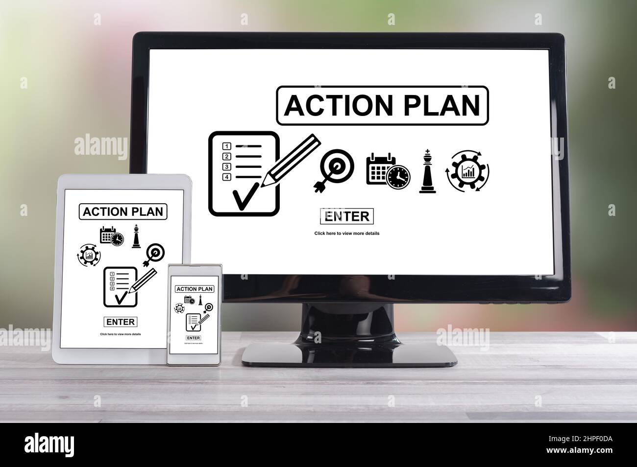 Action plan concept shown on different information technology devices ...