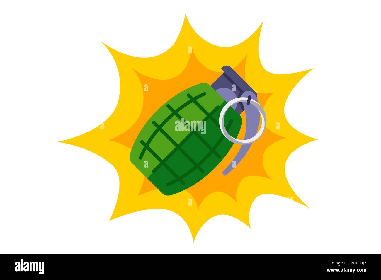 explosion of a green combat grenade. flat vector illustration isolated ...