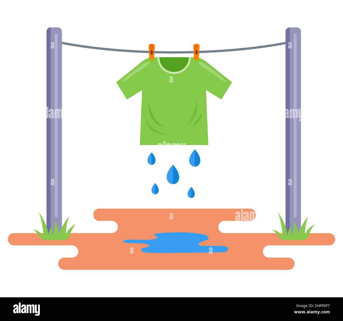 the washed T-shirt is dried in the open air. hang wet clothes on a rope ...