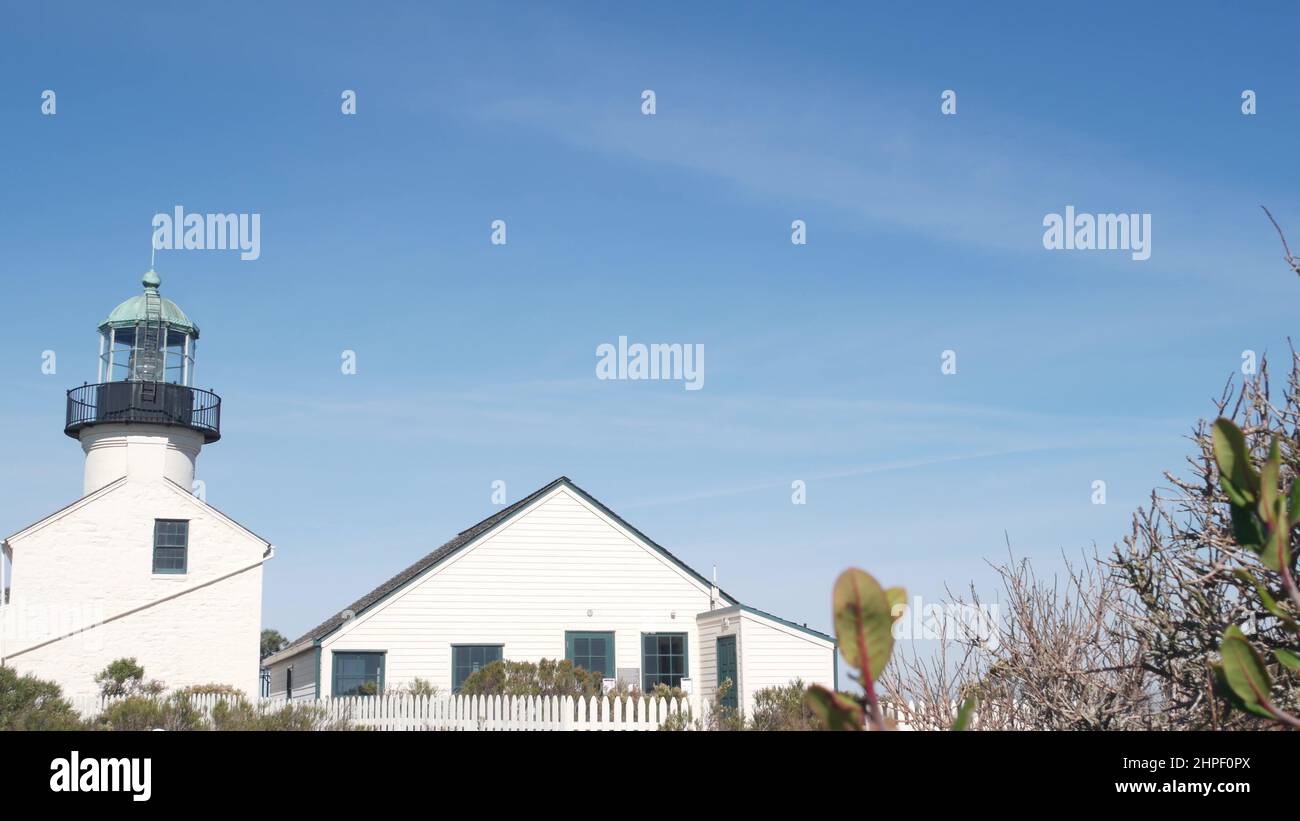 Vintage lighthouse tower, retro light house, old fashioned historic ...